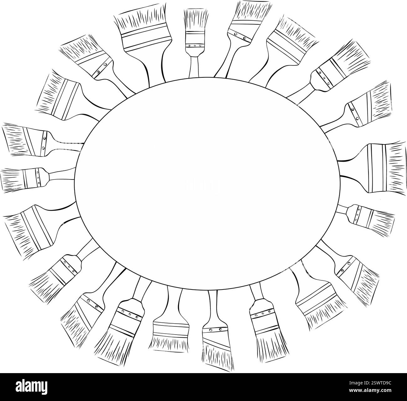 Painter brush oval frame. Graphic line ink vector template for your ...
