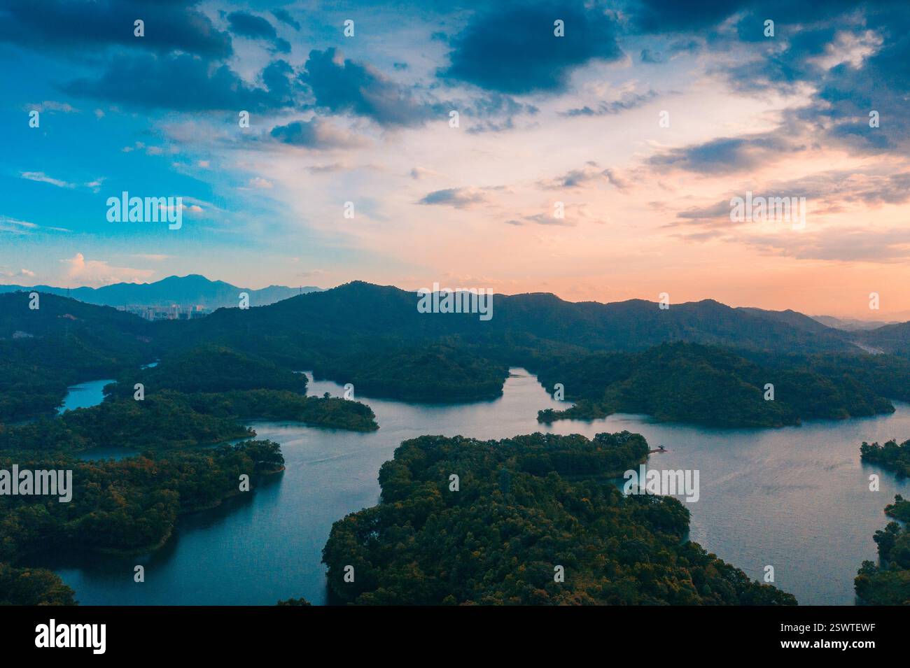 Aerial photography scenery of Honghua Lake Scenic Area, Huizhou City ...