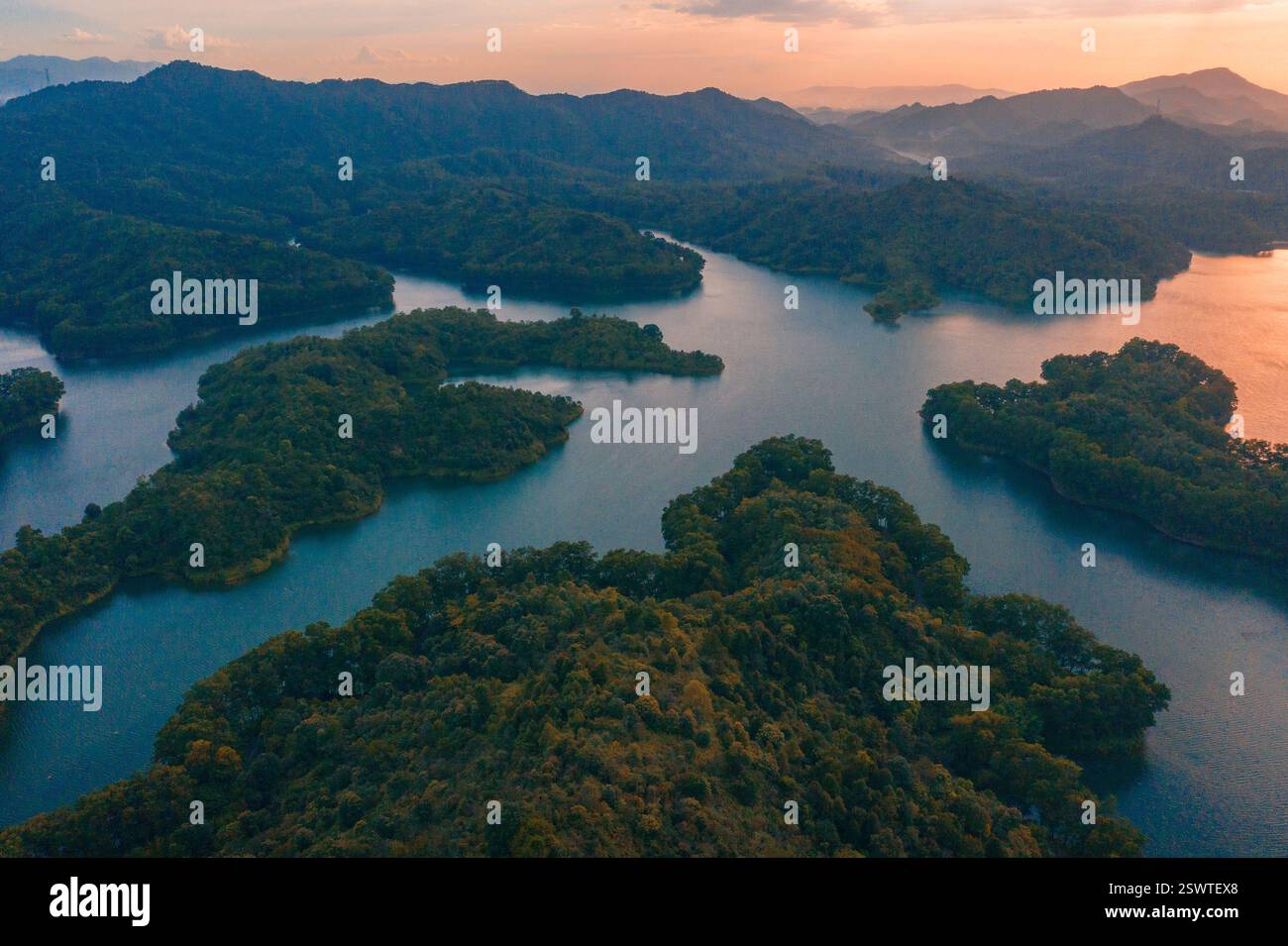 Aerial photography scenery of Honghua Lake Scenic Area, Huizhou City ...