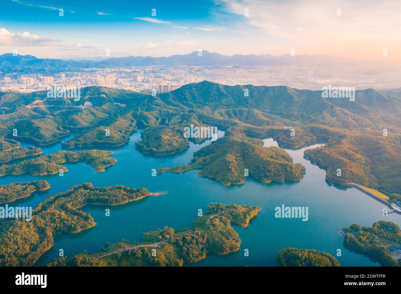 Aerial photography scenery of Honghua Lake Scenic Area, Huizhou City ...
