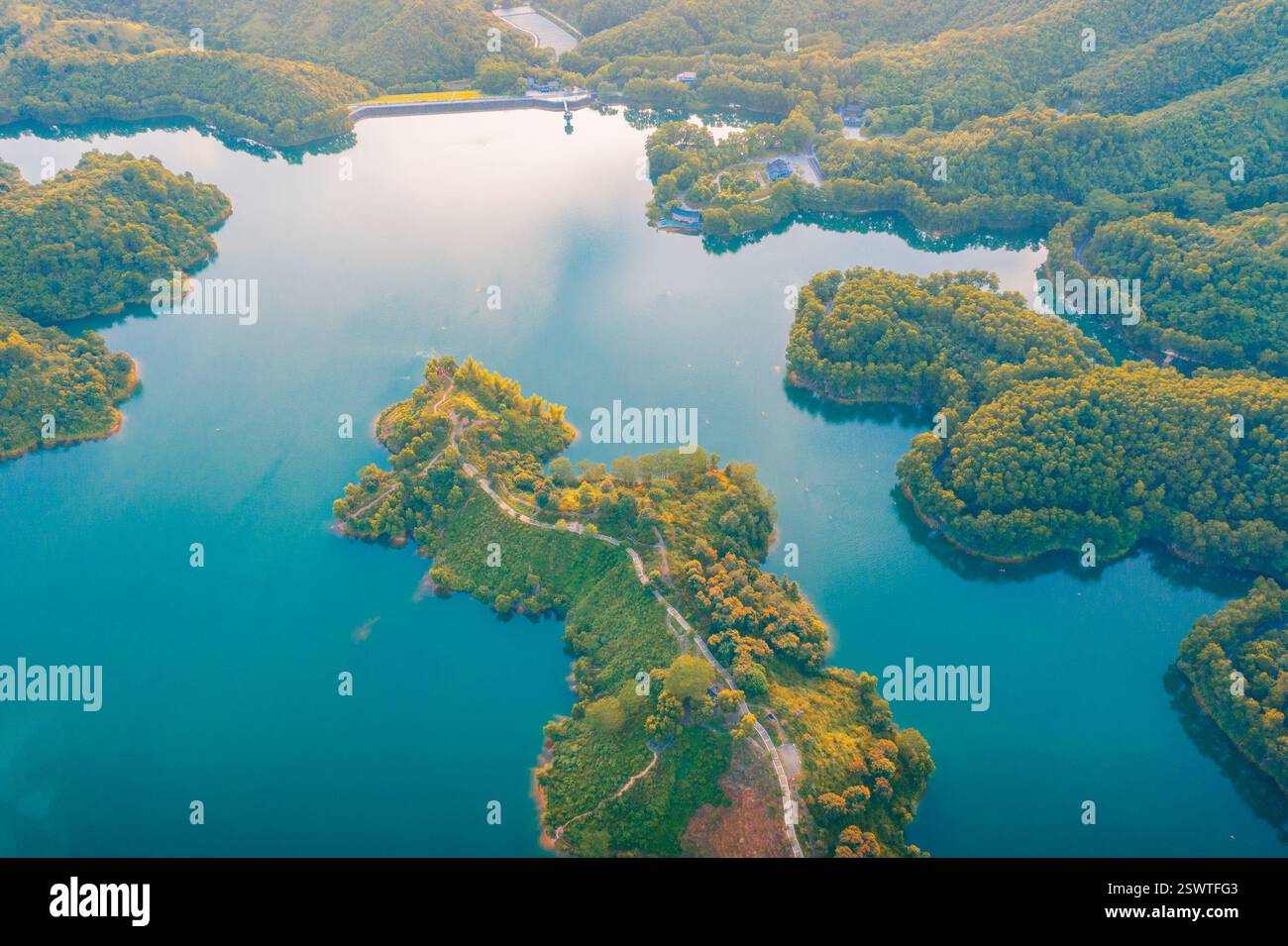 Aerial photography scenery of Honghua Lake Scenic Area, Huizhou City ...