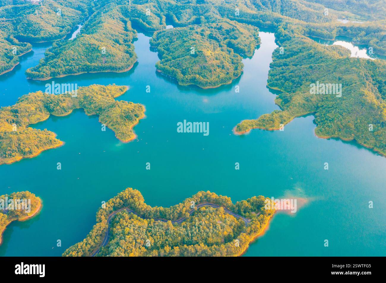 Aerial photography scenery of Honghua Lake Scenic Area, Huizhou City ...