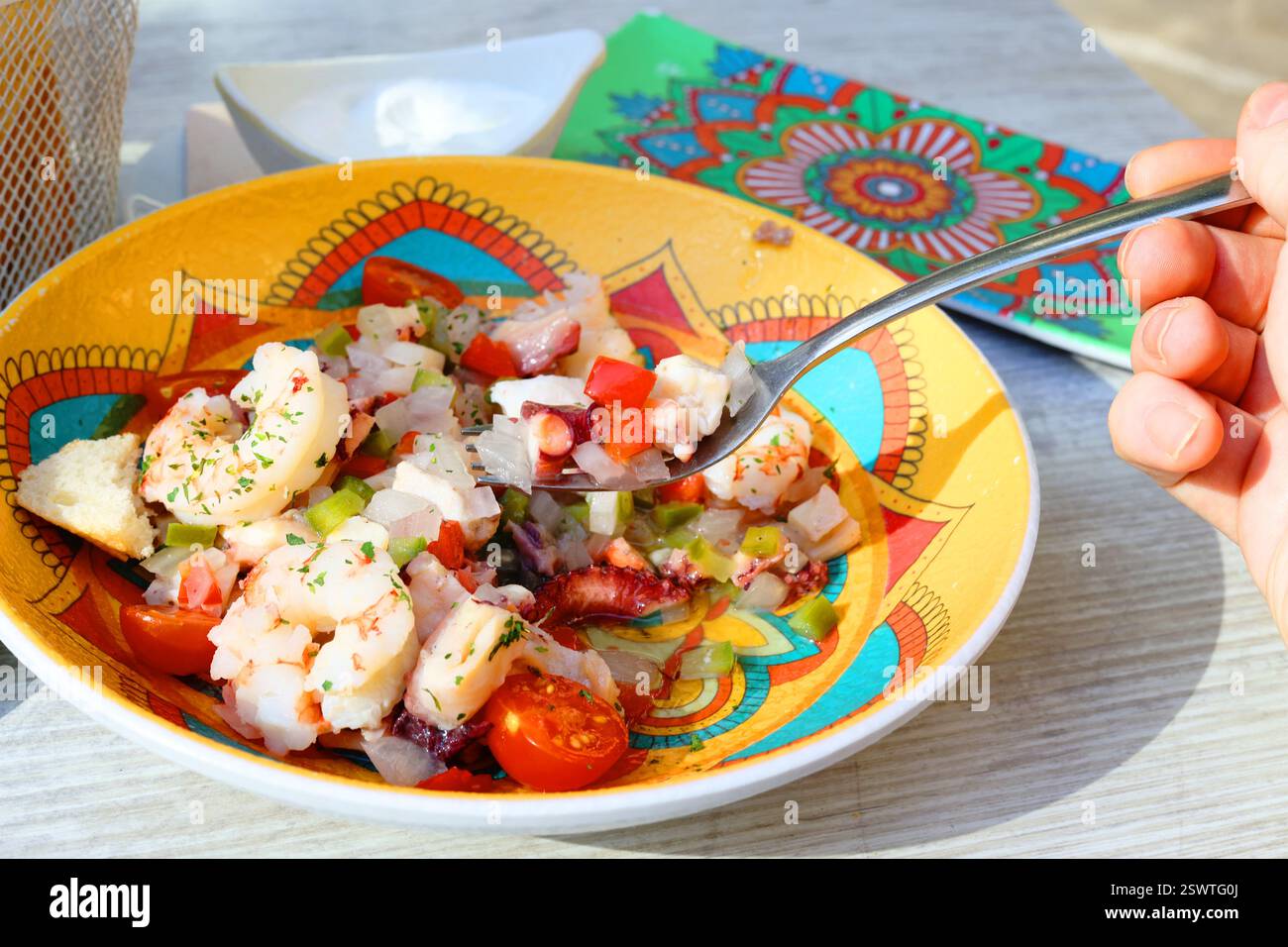 mediterranean cuisine seafood squid and octopus seafood Stock Photo - Alamy