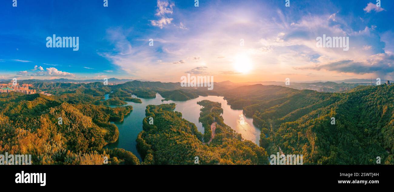 Aerial photography scenery of Honghua Lake Scenic Area, Huizhou City ...