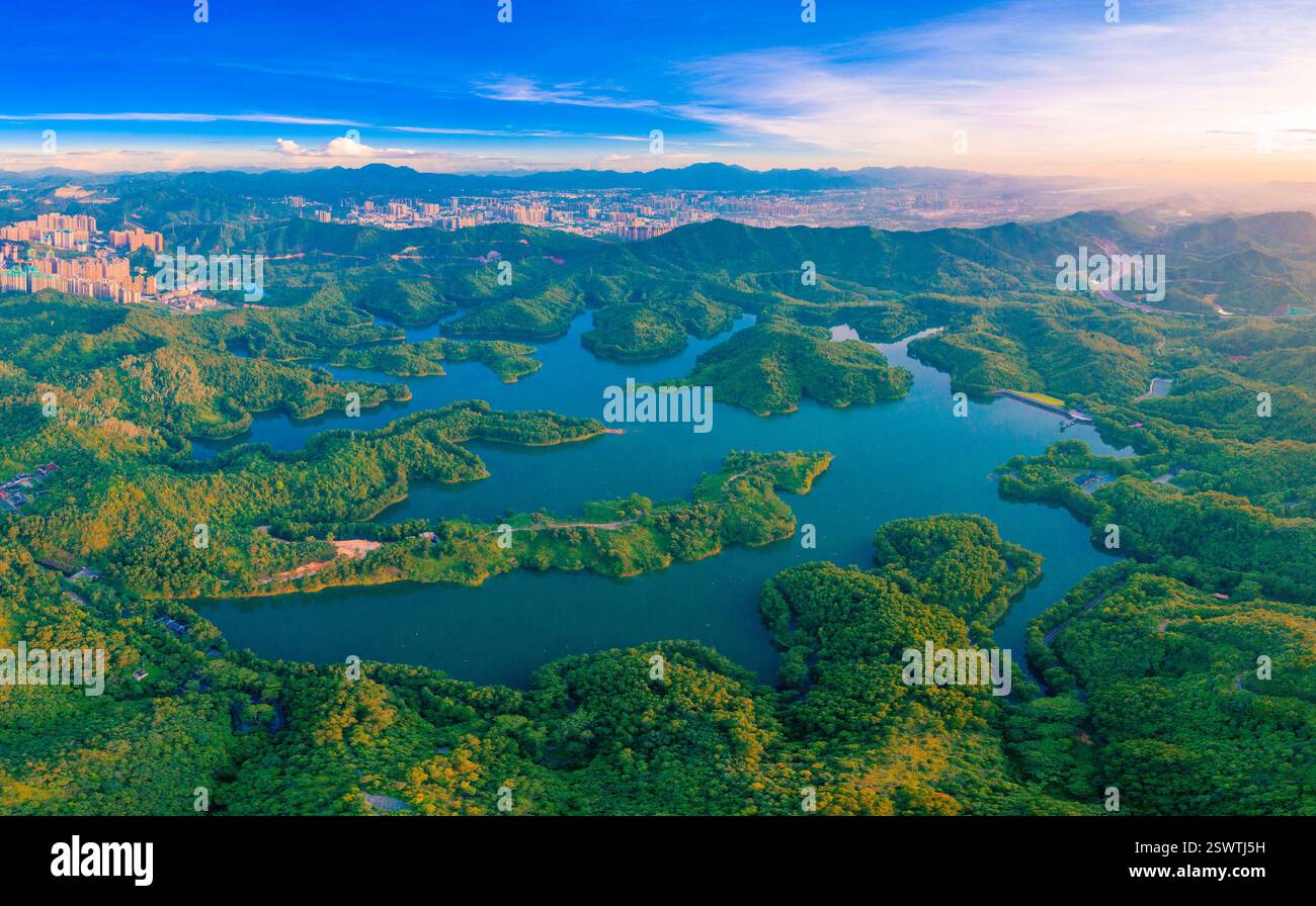 Aerial photography scenery of Honghua Lake Scenic Area, Huizhou City ...