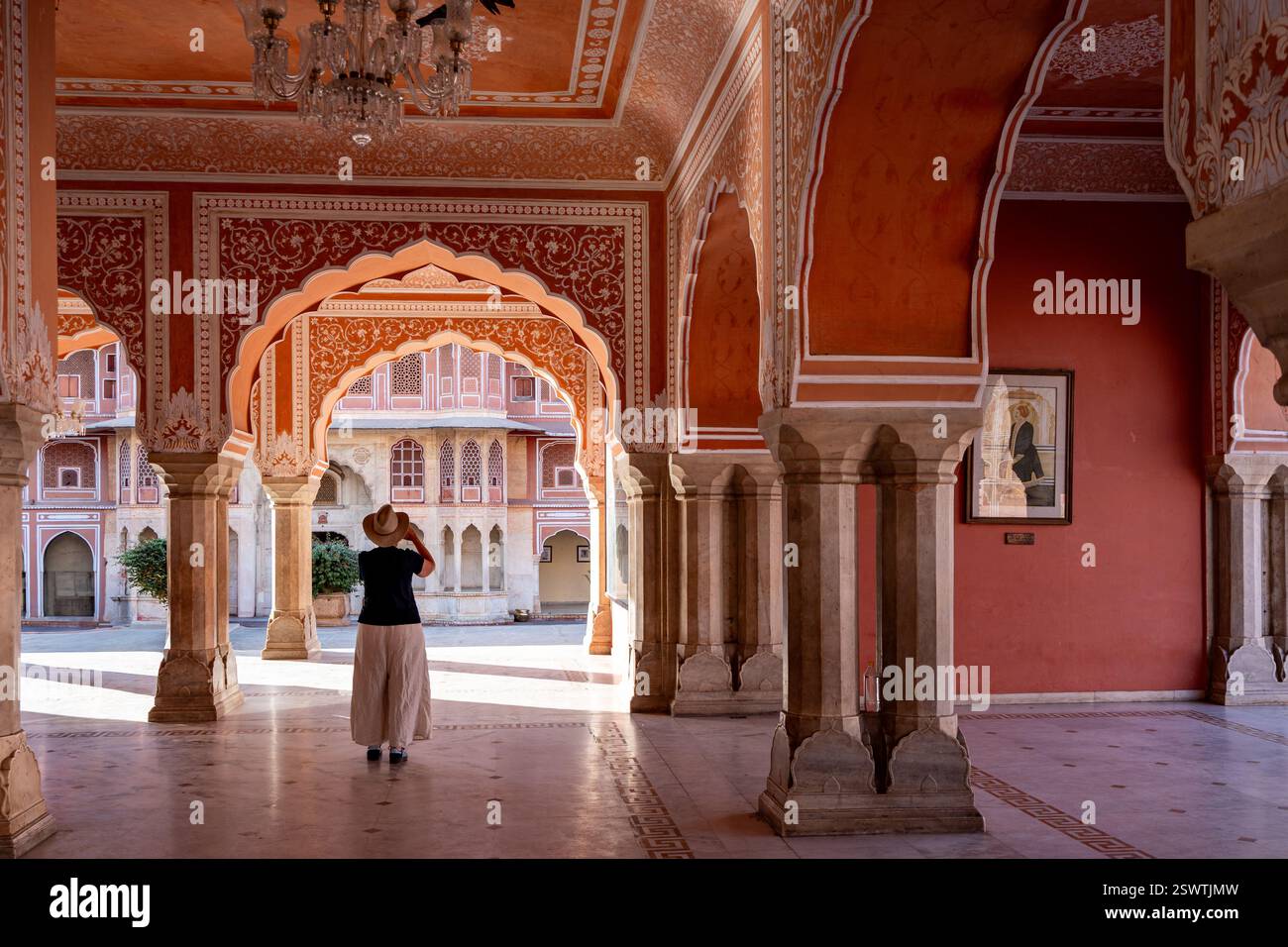 India. Rajasthan. Jaipur. City Palace. India. Rajasthan. Jaipur. City Palace. A tourist takes ...