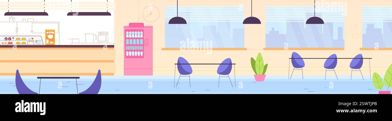 Empty school canteen. College cafeteria, university campus lunchroom ...