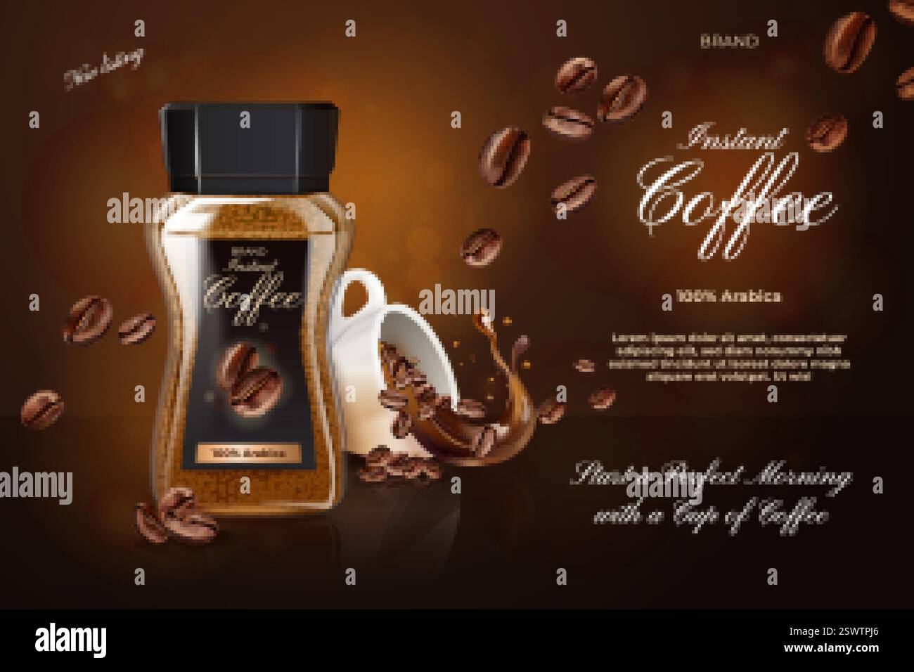 Instant coffee ad. Realistic hot espresso product brand commercial ...