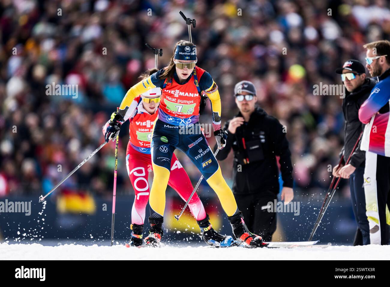 250222 Ella Halvarsson of Sweden competes in women's 4 x 6 km relay ...