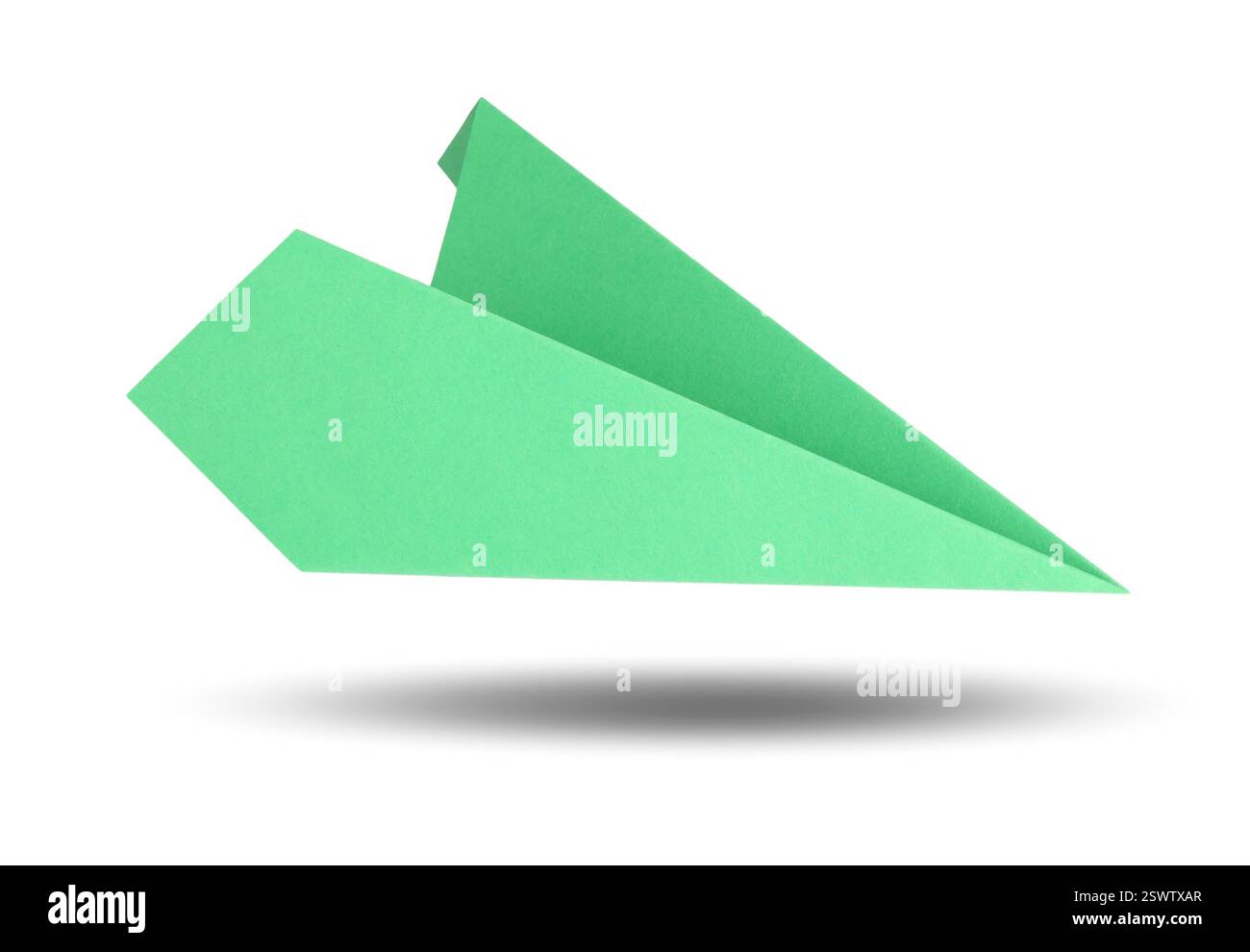 Green paper plane in air on white background Stock Photo - Alamy