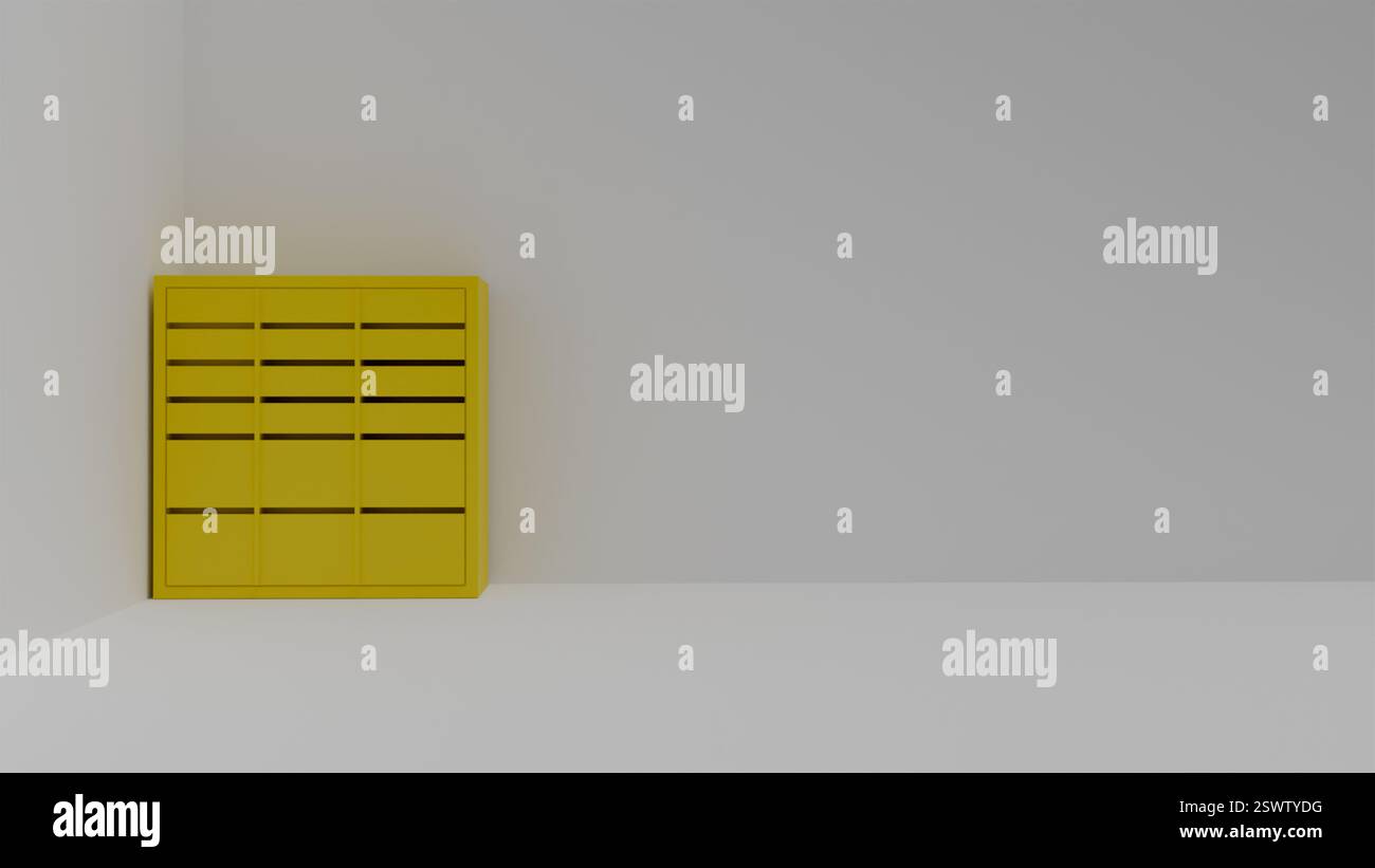 3D model of a mailbox in a white room, parcel terminal, parcel pick-up ...