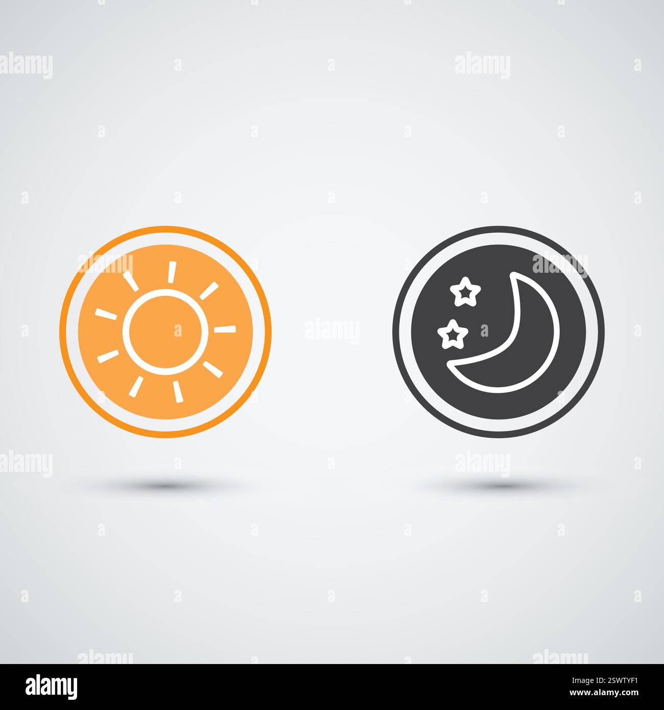 Simple day and night icon Sun on orange background Moon and stars in ...
