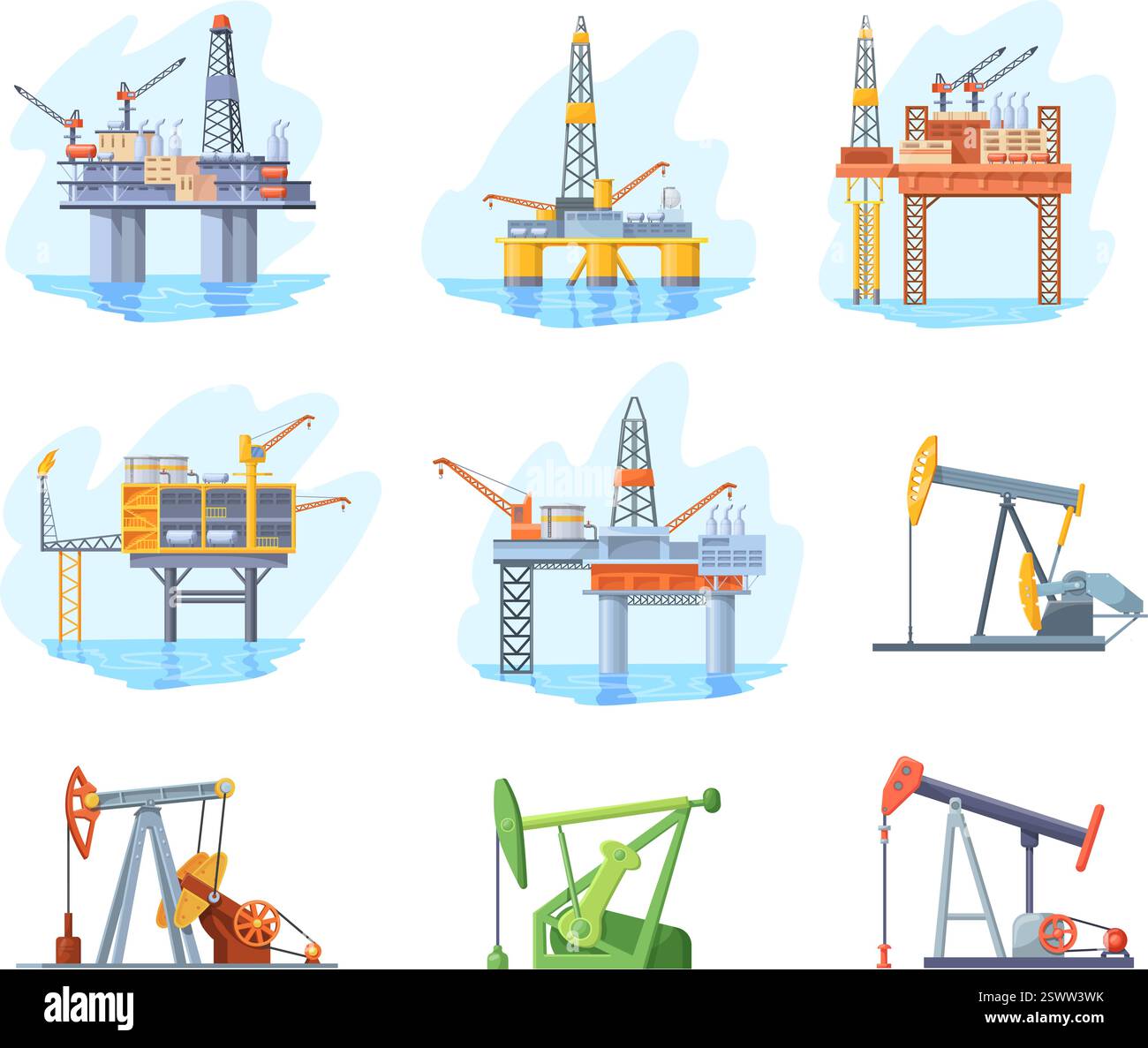 Cartoon oil rig. Oils well extraction offshore platform and drilling ...