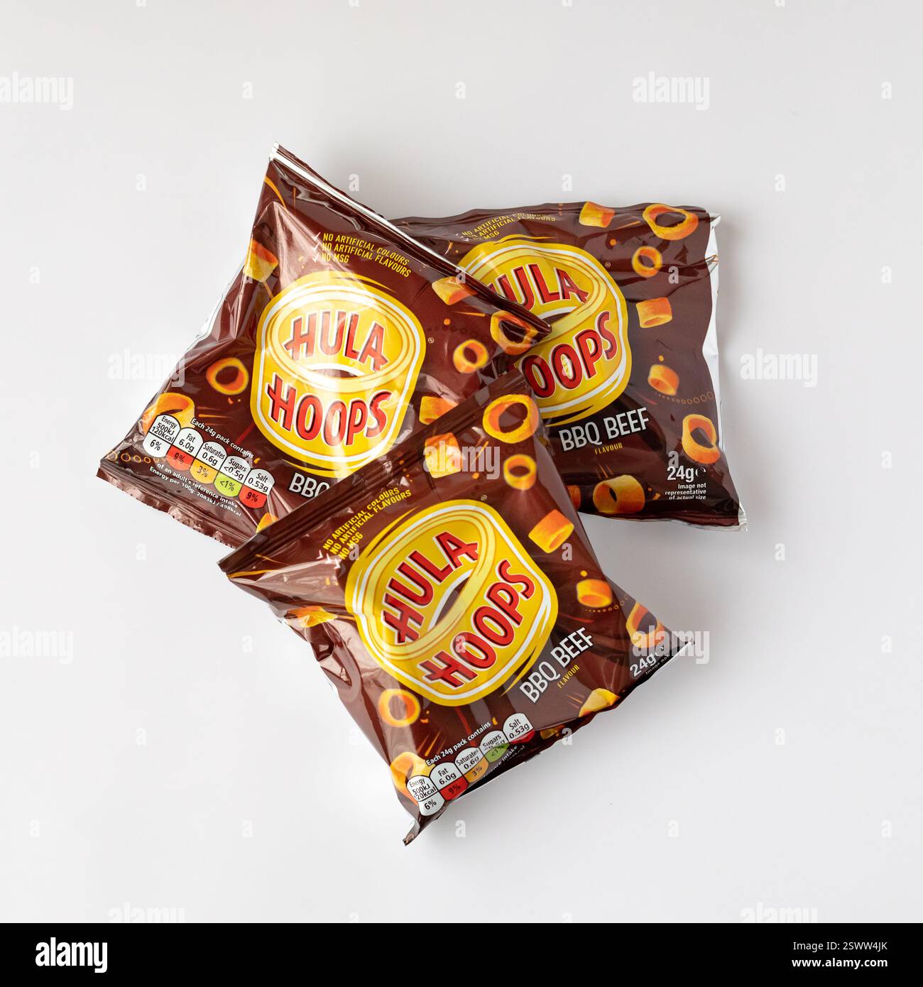 Three packets of bbq beef flavour potato snacks from a multipack Stock ...