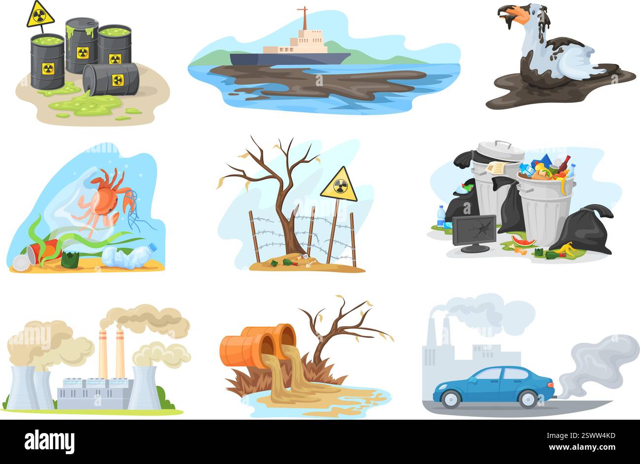 Environment contamination set. Environmental pollution sources, global ...
