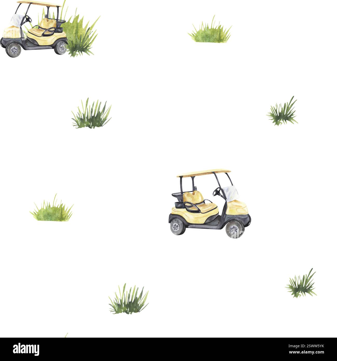 Watercolor seamless pattern with yellow golf carts Stock Photo - Alamy