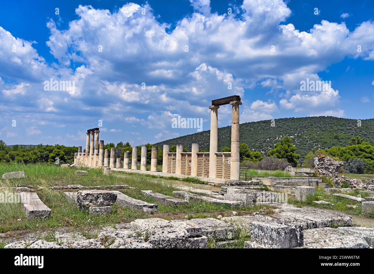Colums of Abaton of Epidaurus, Peloponnese, Greece Stock Photo - Alamy