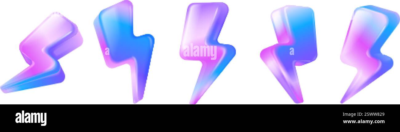 3d hologram thunder. Holographic neon thunders flash lighting icons ...