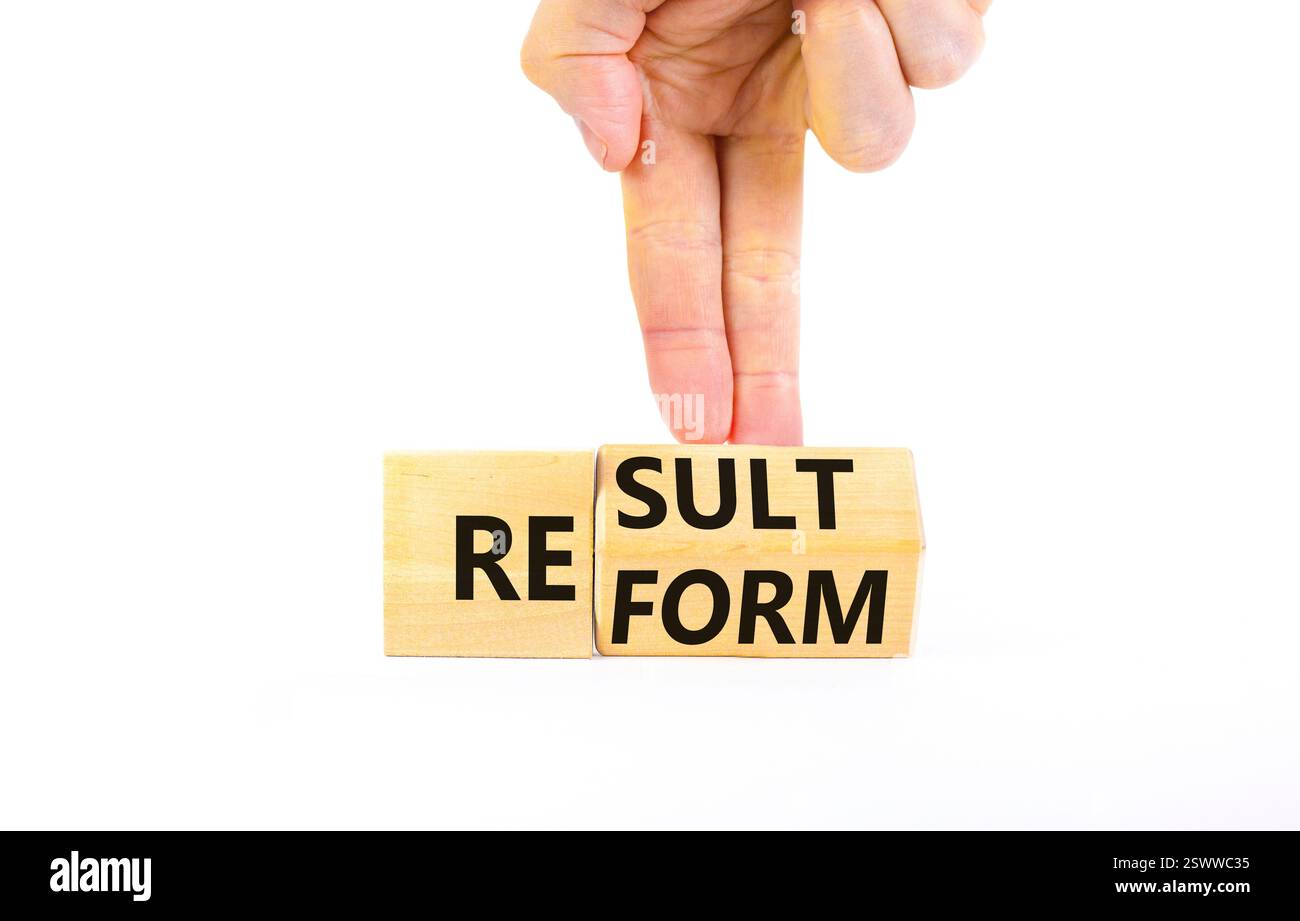 Reform and result symbol. Concept words Reform Result on beautiful ...