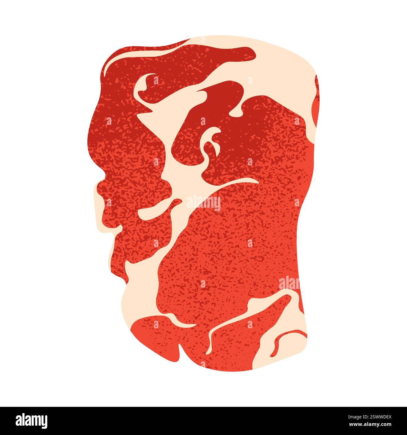 Raw beefsteak cut. Cartoon beef meat fillet with fat layer, flat ...