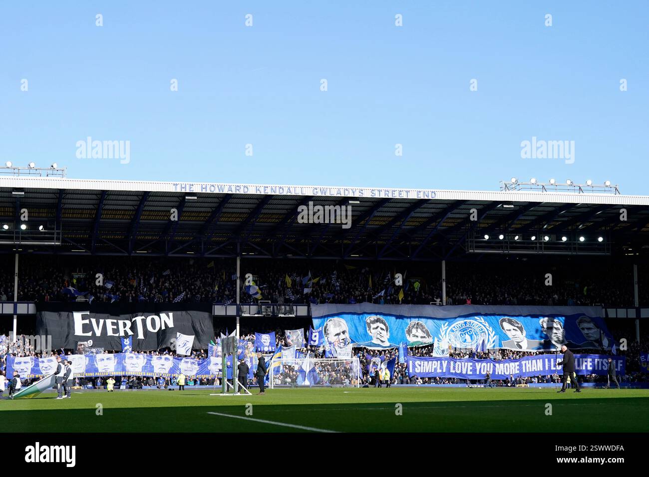 Liverpool, UK. 22nd Feb, 2025. Everton fans display banners as the ...