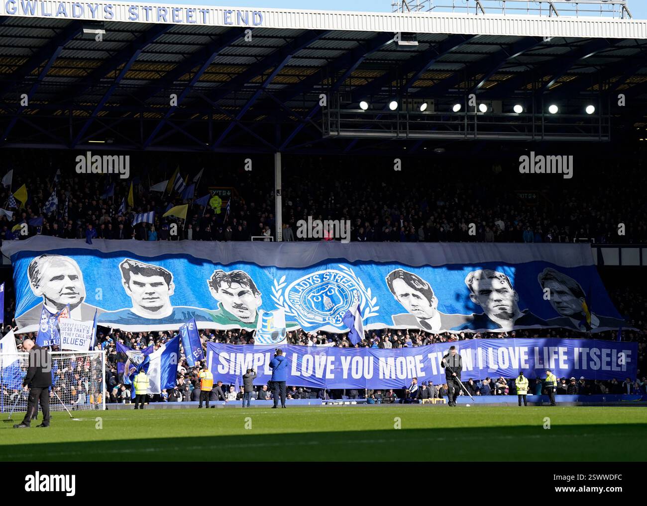 Liverpool, UK. 22nd Feb, 2025. Everton fans display banners as the ...