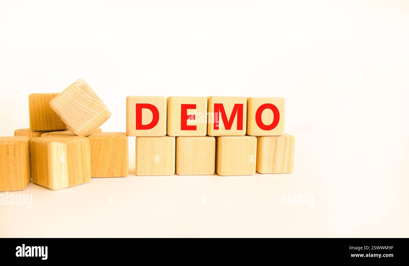 Demo symbol. Concept word Demo on beautiful wooden blocks. Beautiful ...