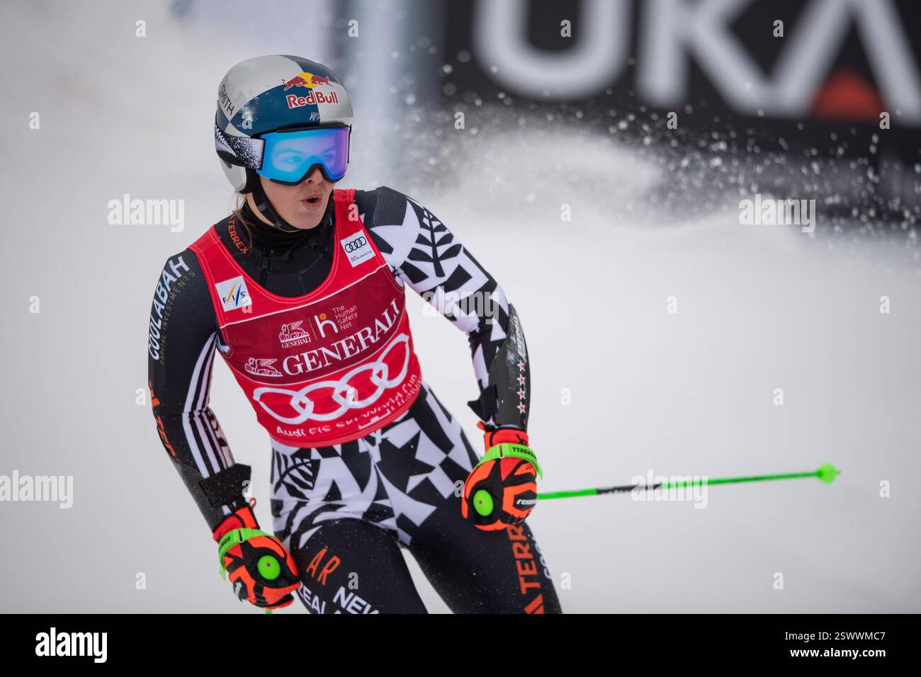 New Zealand's Alice Robinson speeds down the course during an alpine ...