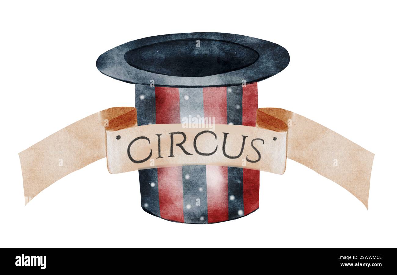 Circus hat watercolor. Cylinder magician hat watercolor. Classic hand ...