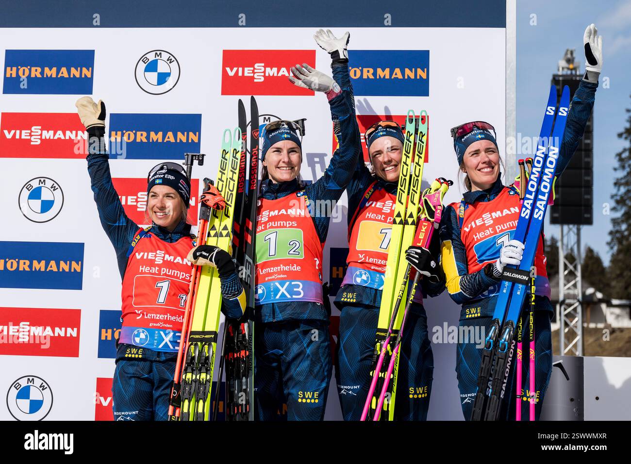 Bronze medalists Anna Magnusson, Ella Halvarsson, Hanna Öberg and ...