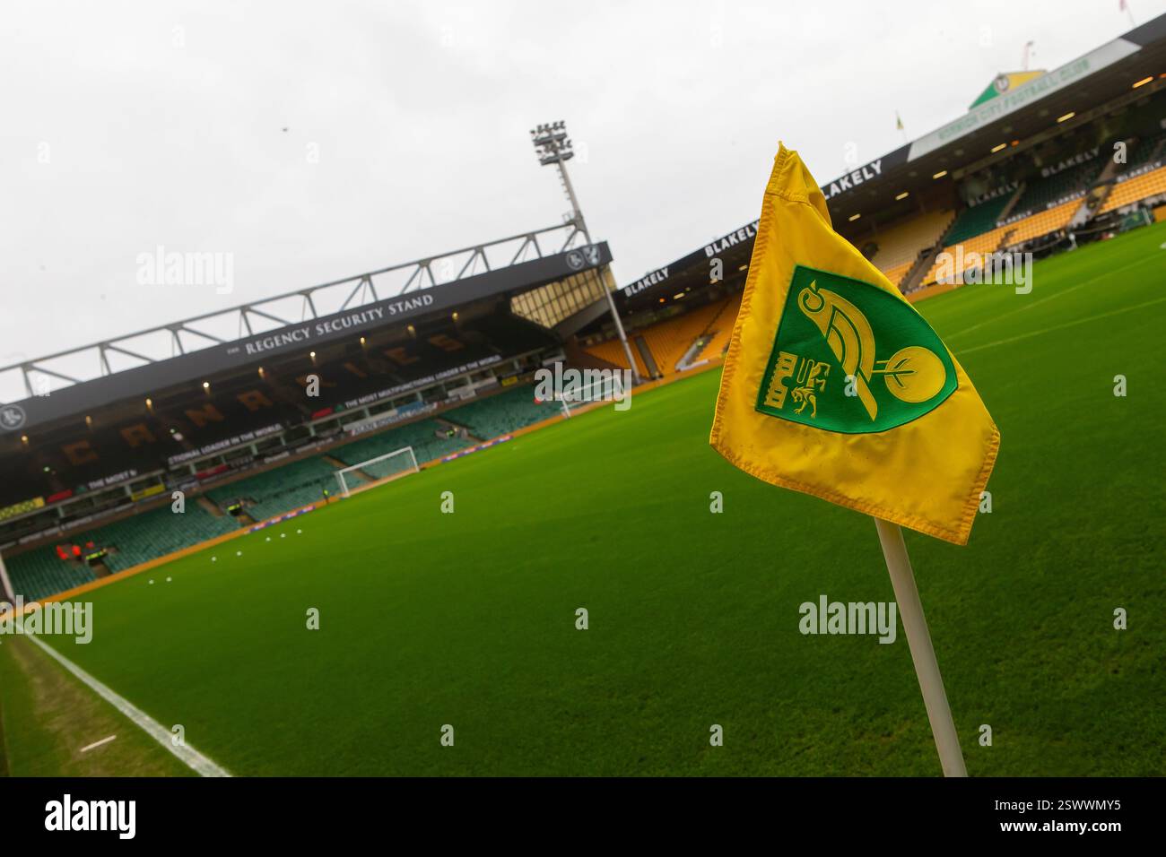 A detailed view of the Norwich City Football Club corner flag before ...