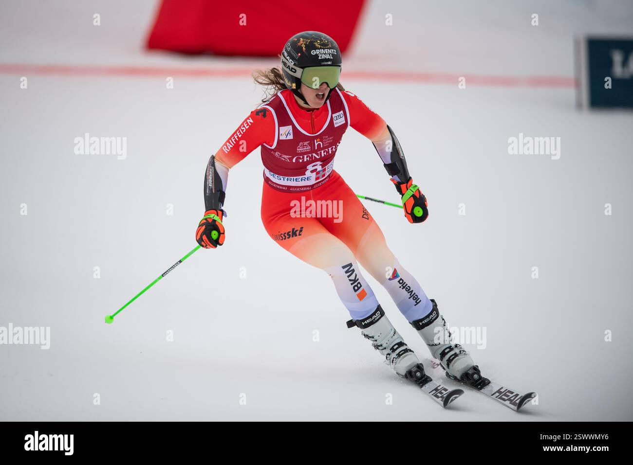 Suisse’s Camille Rast speeds down the course during an alpine ski ...