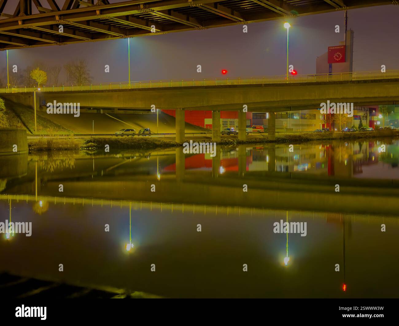 Nuremberg, Germany - 20th Februar 2025 Nighttime view of a multi-level ...