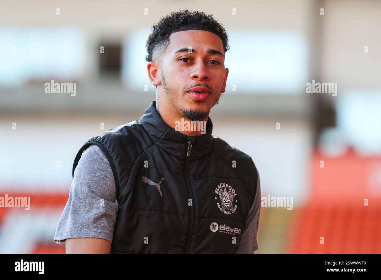 Jordan Lawrence-Gabriel of Blackpool arrives ahead of the Sky Bet ...