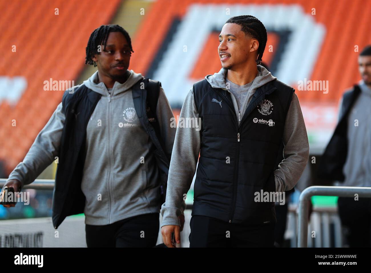 Blackpool, UK. 22nd Feb, 2025. Samuel Silvera of Blackpool arrives ...