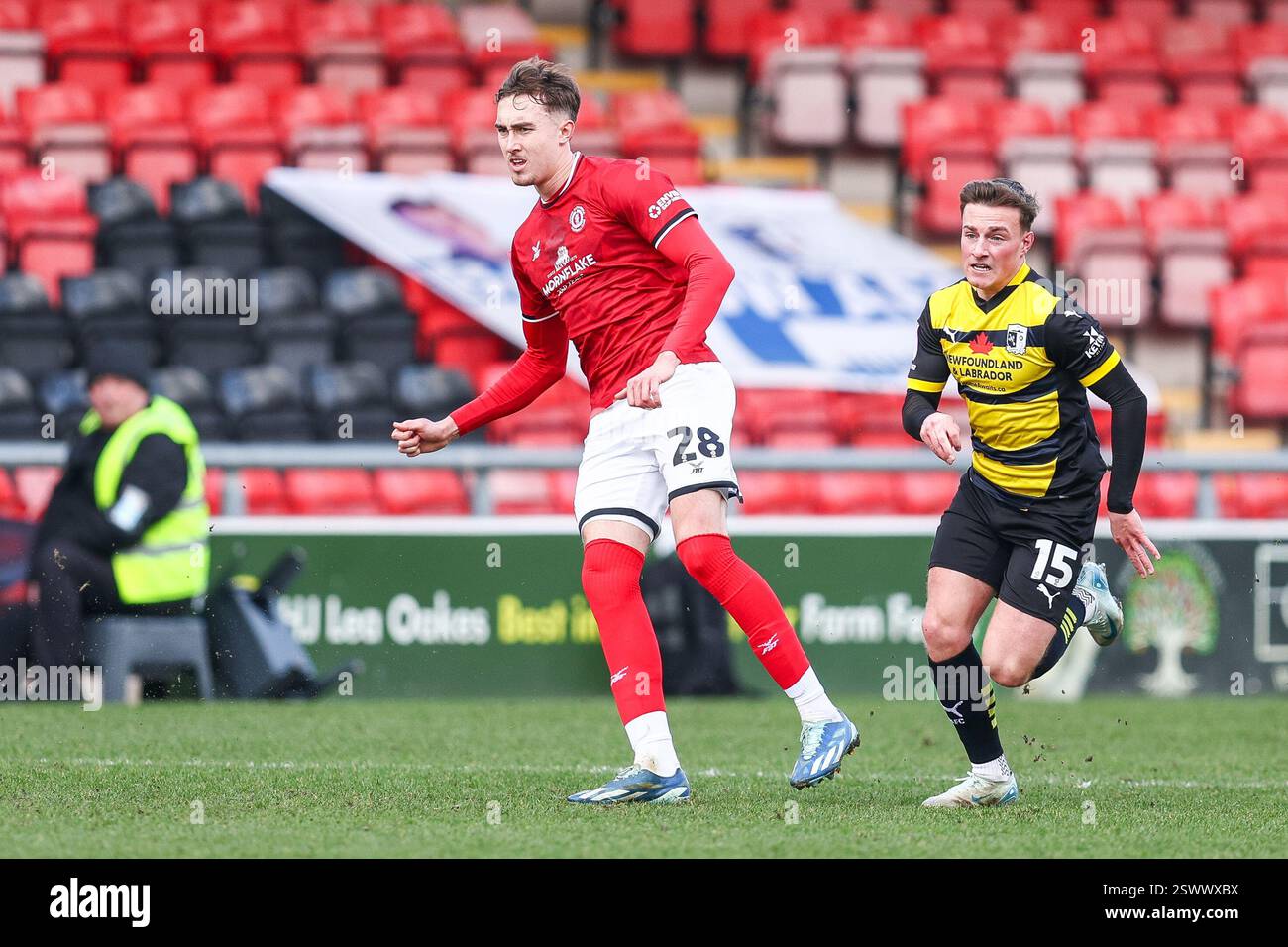 #28, Lewis Billington of Crewe Alexandra & #15, Robbie Gotts of Barrow ...