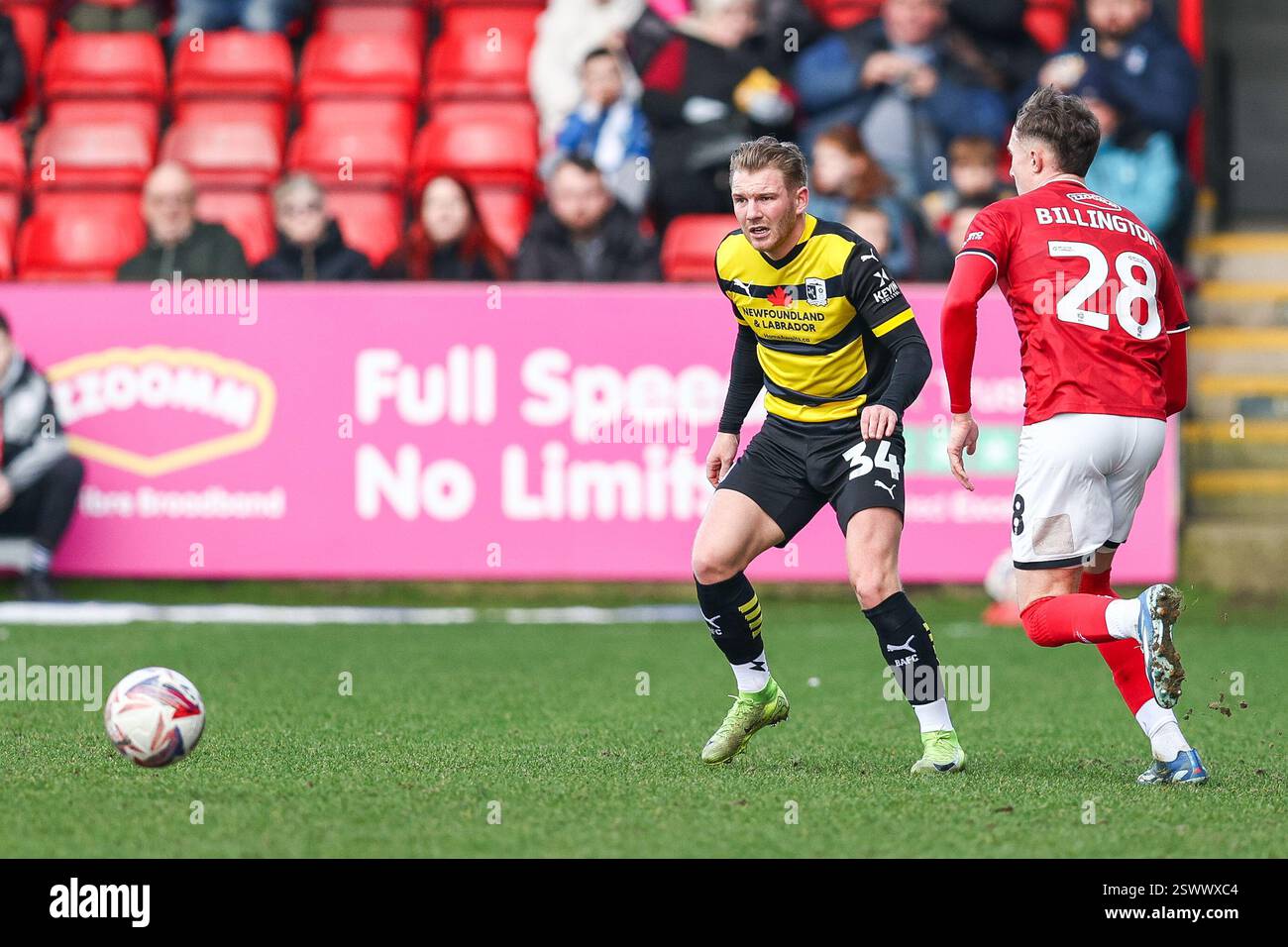 #34, Ben Whitfield of Barrow AFC & #28, Lewis Billington of Crewe ...