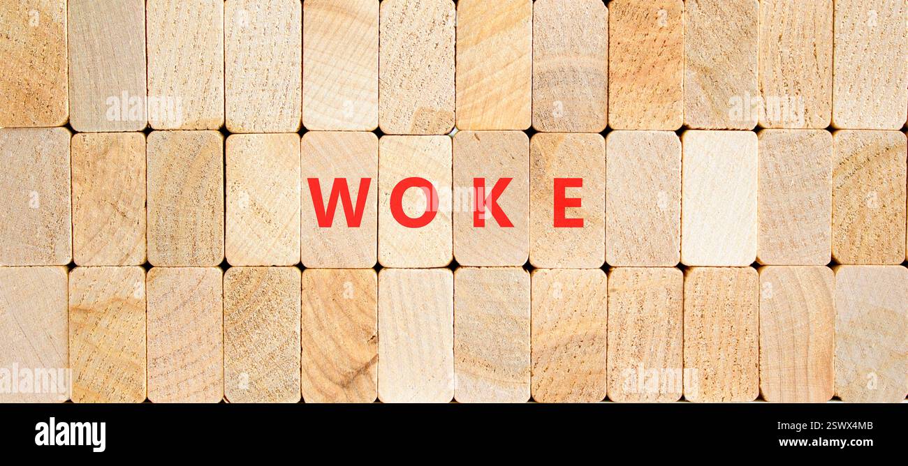 Woke question symbol. Concept word Woke question on beautiful wooden ...