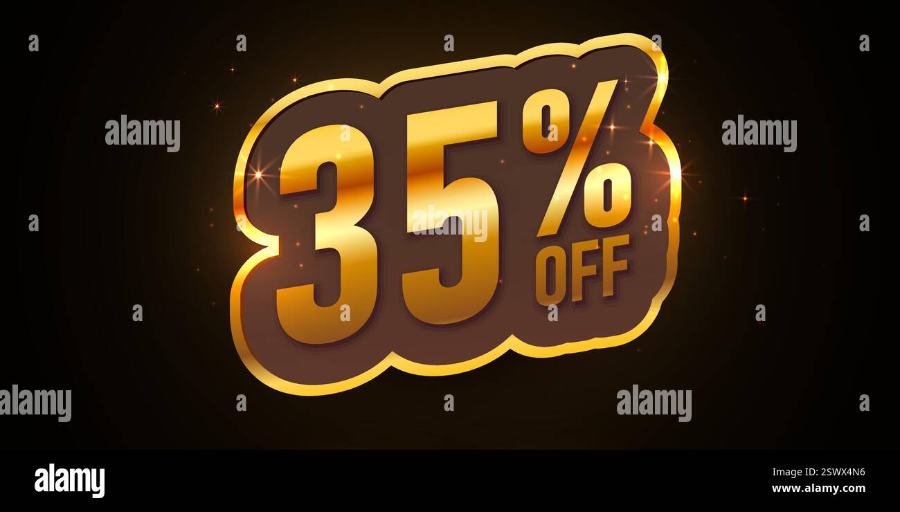 Bold font Golden Label with text Text 35 Percent Off. Mega Sale. Vector ...