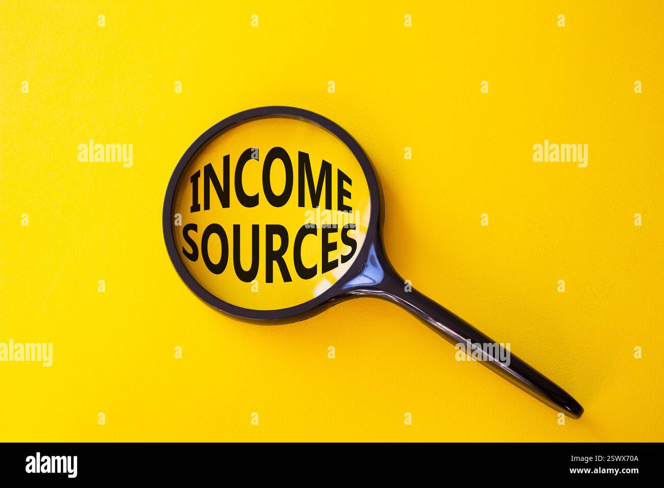 Income Sources symbol. Magnifying Glass with Concept word Income ...