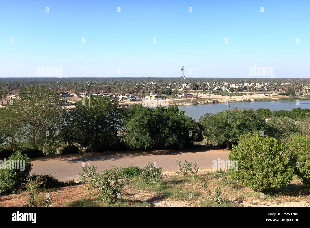view to Euphrates river from former Saddam Hussein palace in Hillah in ...