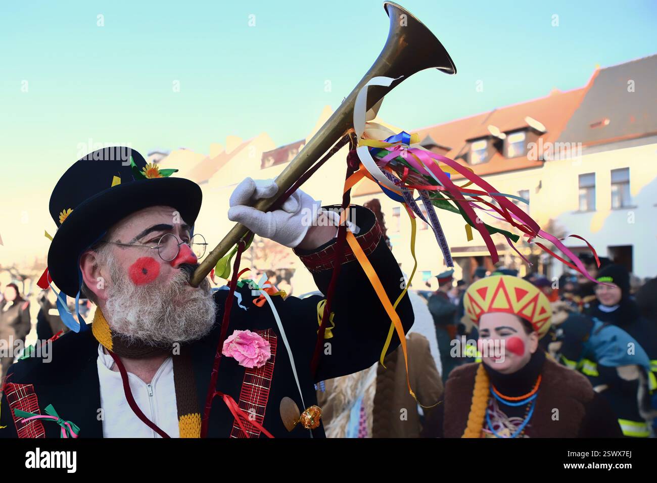 February 22, 2025, Ceska Lipa, Czech Republic: People in masks ...
