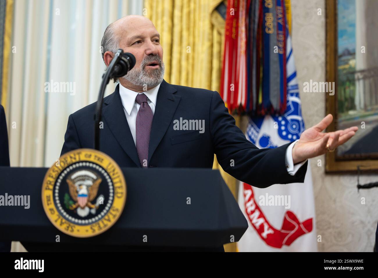 United States Secretary of Commerce Howard Lutnick speaks in the Oval ...