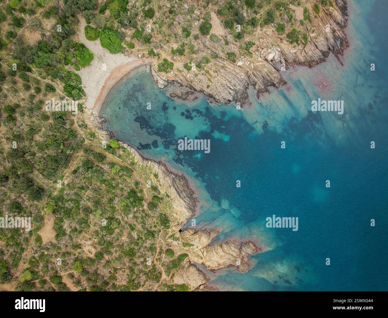 Aerial view of the beach d'en Noues, in Cap de Creus, near Cadaqués ...