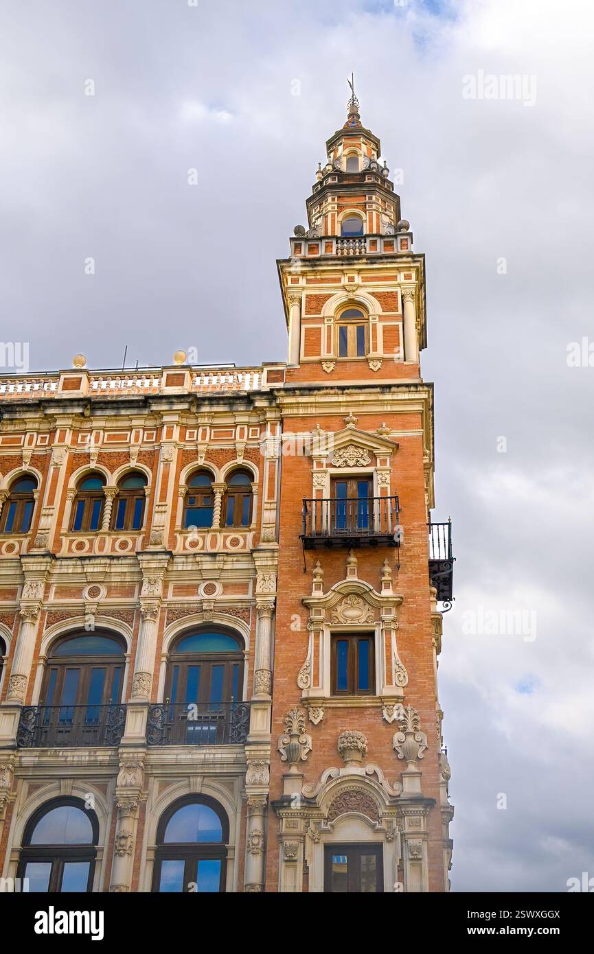 Tower architecture in the Telefonica building, Seville, Spain Stock ...