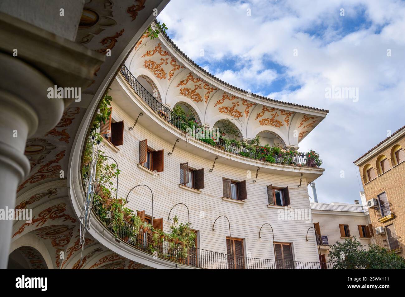 Curved facade of building in Plaza del Cabildo, Seville, Spain Stock ...