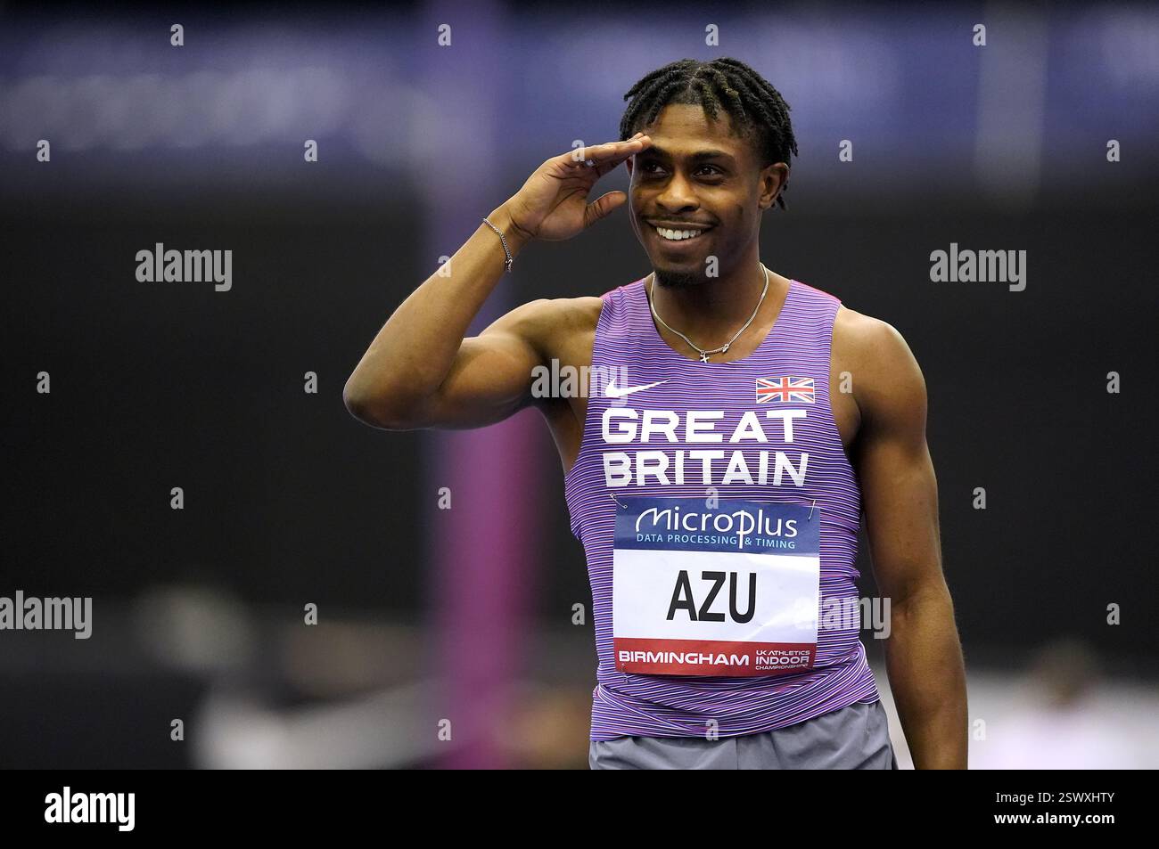 Jeremiah Azu in action during the Men's 60m Heats on day one of the ...