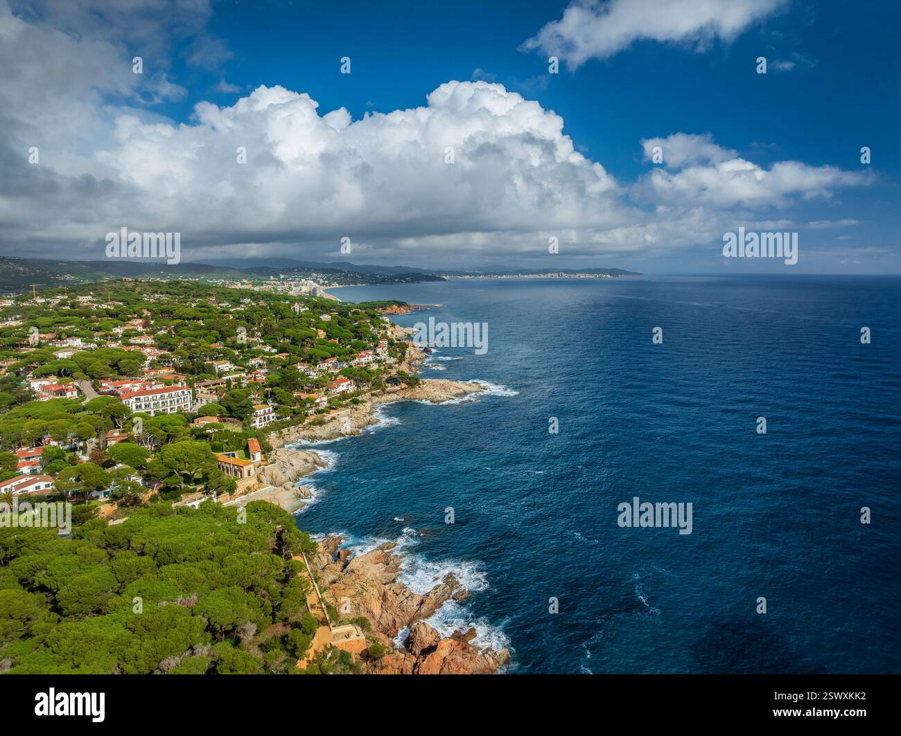 Aerial view of S'Agaró and the coastal path along the Costa Brava (Baix ...