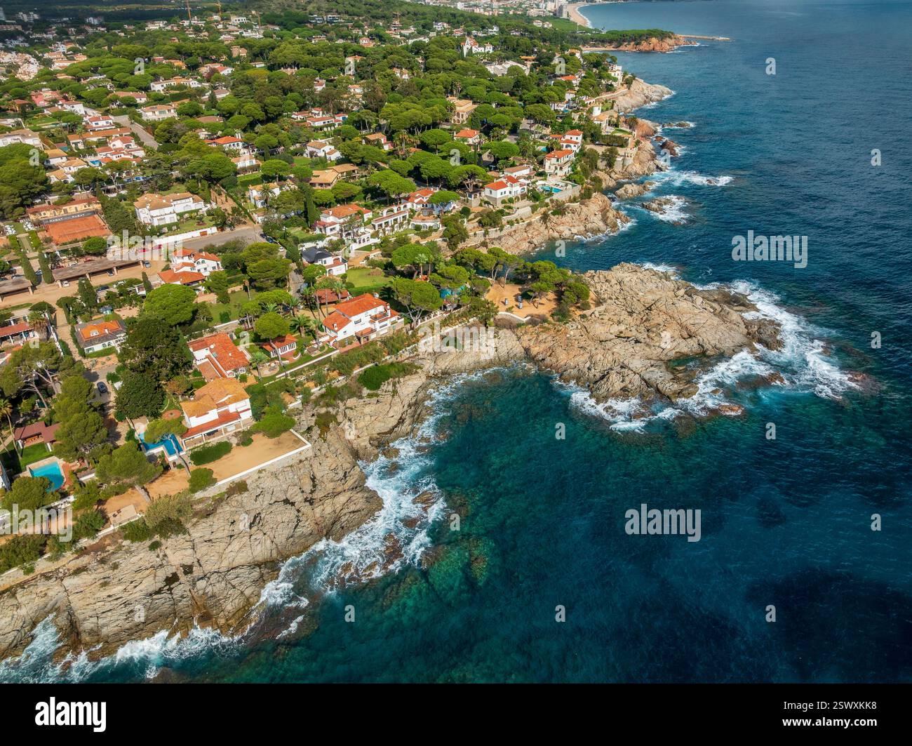 Aerial view of S'Agaró and the coastal path along the Costa Brava (Baix ...