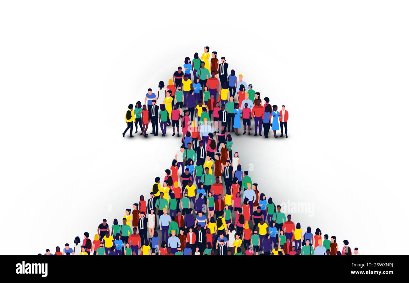 Large group of people in the shape of an arrow, business, and ...